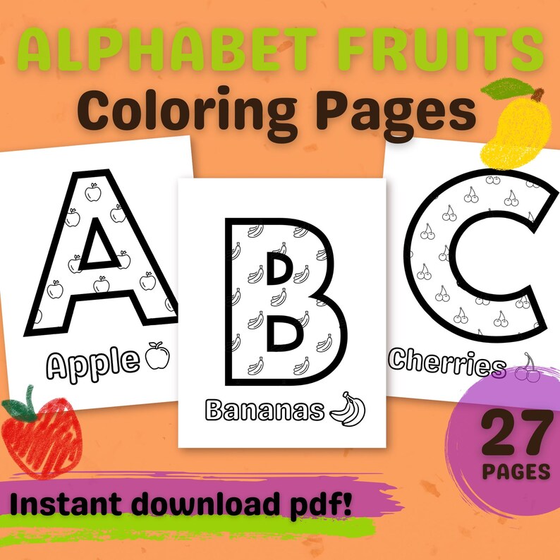 Alphabet Fruits Coloring Pages, Alphabet Coloring Book, ABC Fruits ...