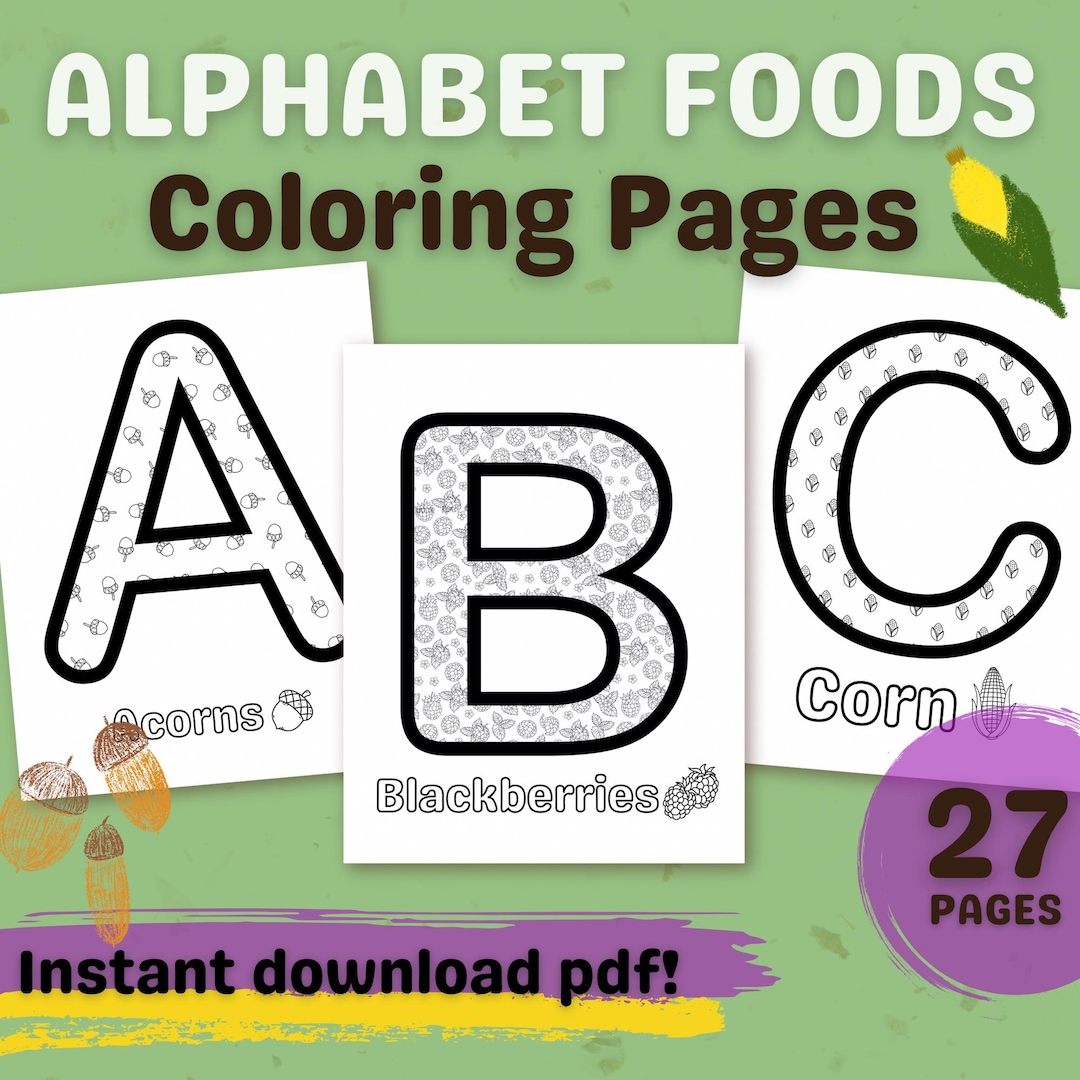 Alphabet Foods Coloring Pages, Alphabet Coloring Book, ABC Foods ...