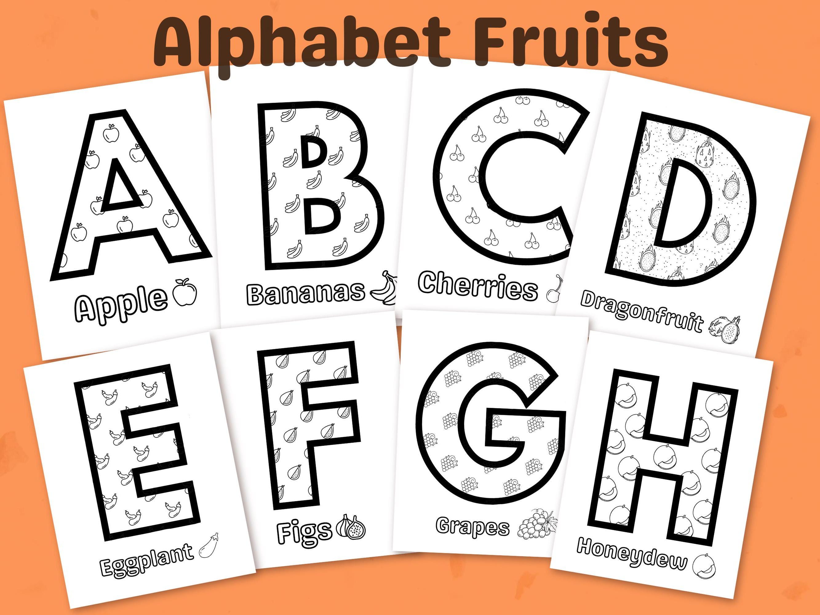 Alphabet Fruits Coloring Pages, Alphabet Coloring Book, ABC Fruits ...