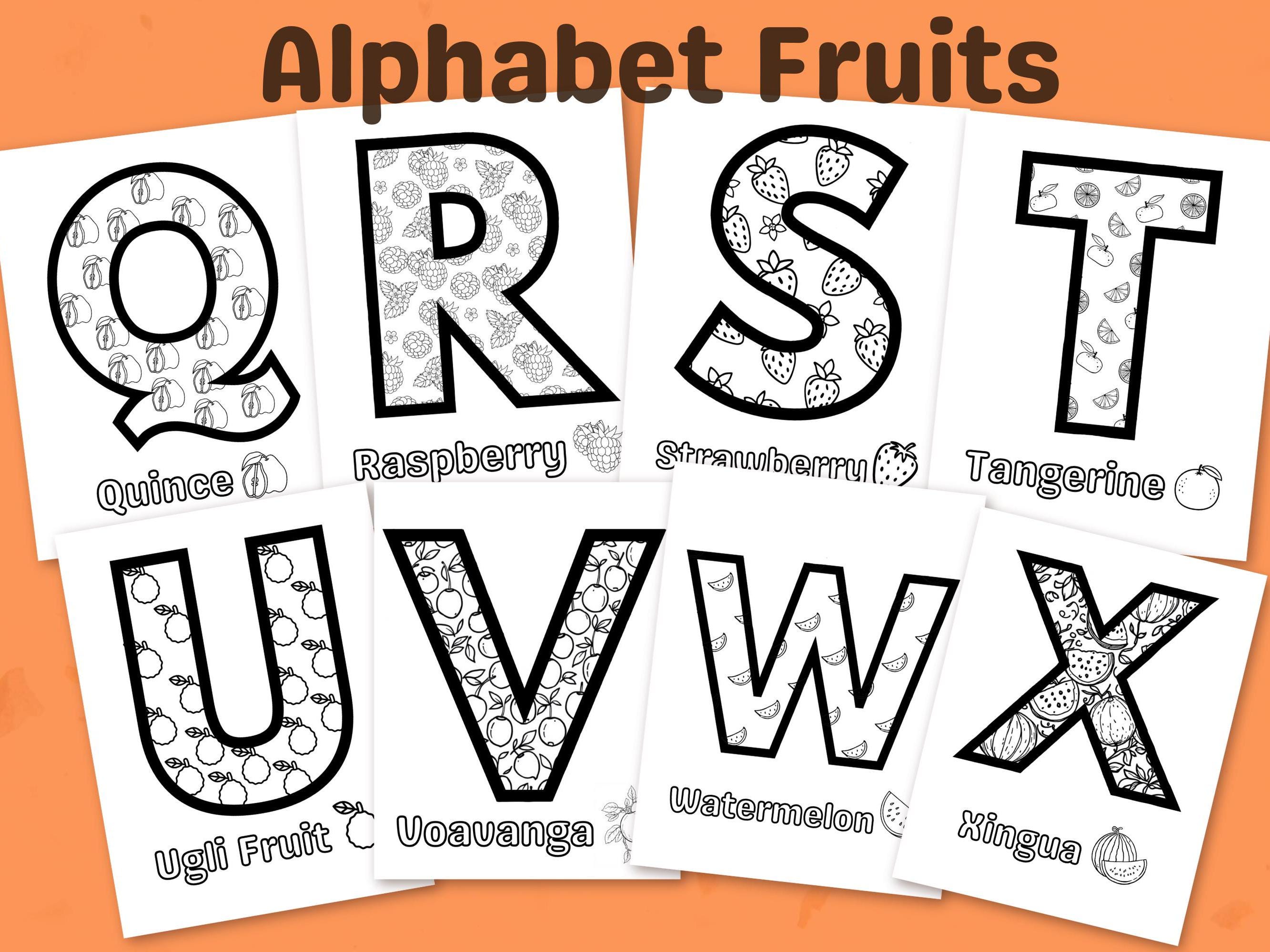Alphabet Fruits Coloring Pages, Alphabet Coloring Book, ABC Fruits ...