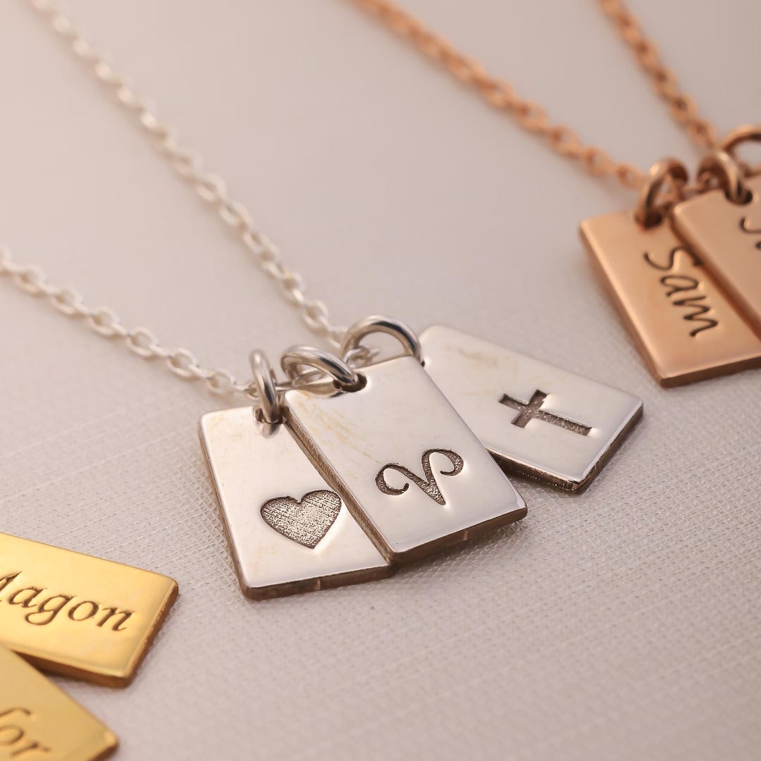 14K Solid Gold Name Bar Tag Necklace, Personalized Gift for Mom ...