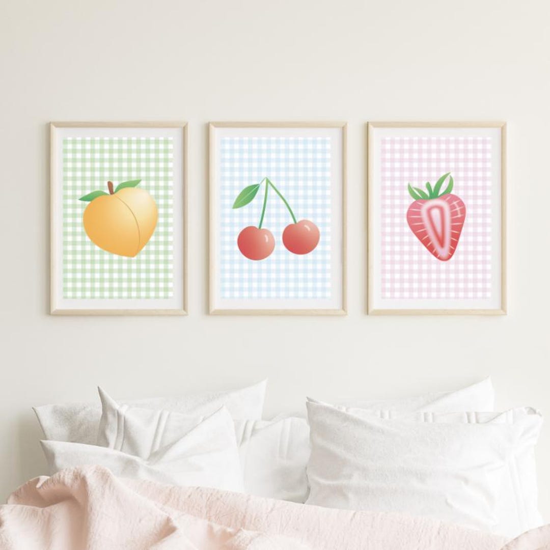 Fruits and Gingham Digital Art Print Instant Download Set of 3 - Etsy