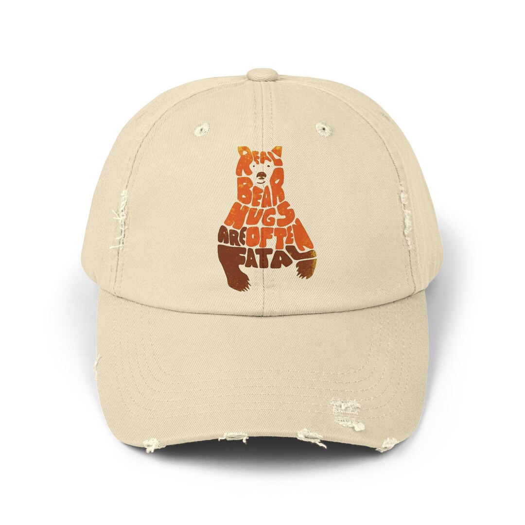 Cute Brown Bear Cap Illustration Unisex Distressed Bear Hug Hat Bear ...