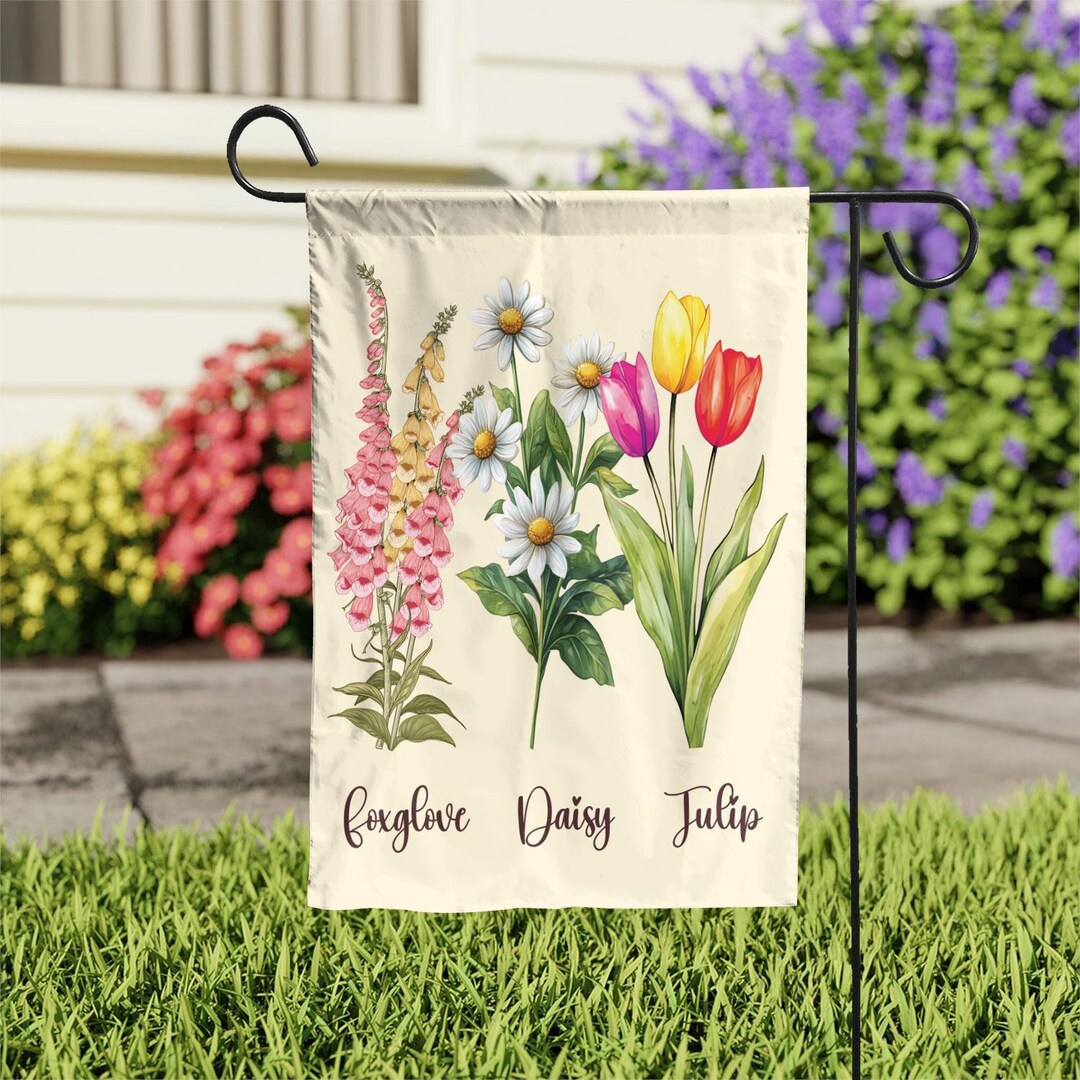 Foxglove Daisy Tulip Floral House Flag, Retro Vintage Boho Garden Flag ...