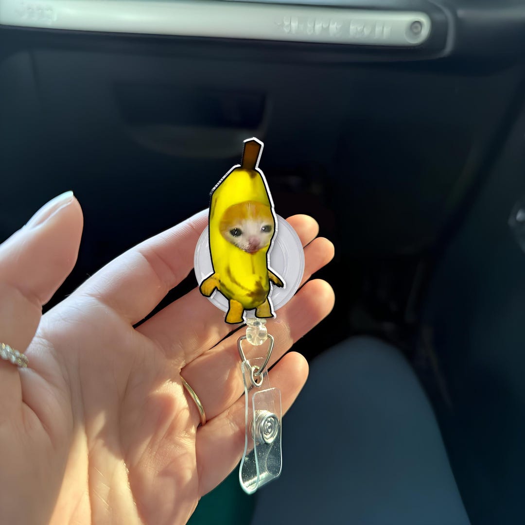 Banana Cat Meme Retractable Badge Reel, Funny Meme ID Clip, Nurse ID ...