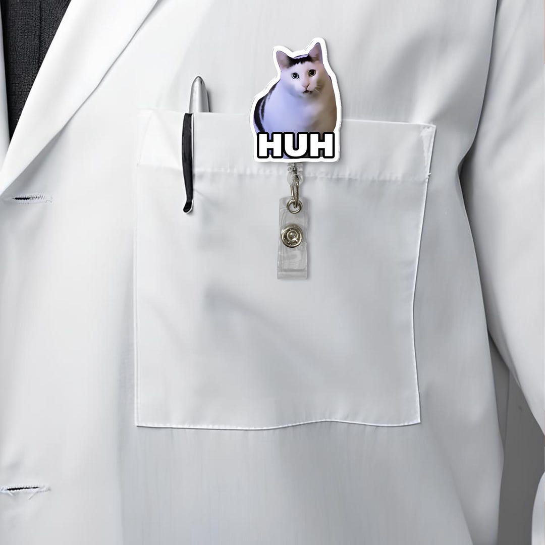 Huh Cat Meme Retractable Badge Reel, Funny Meme ID Clip, Nurse ID ...