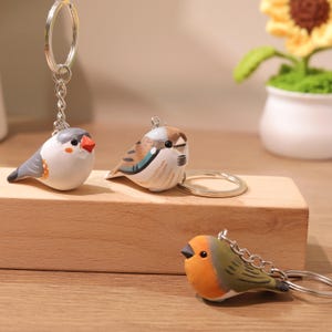 Hand-carved Wooden Bird Keychain-gift for Bird Lovers, Desk Decor,wood ...