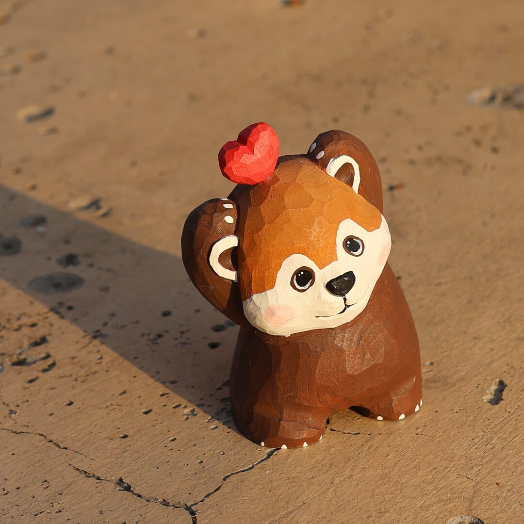 Handmade Wood Palm Civet Sculpture Bear Figurine Red Panda Wood Carving ...
