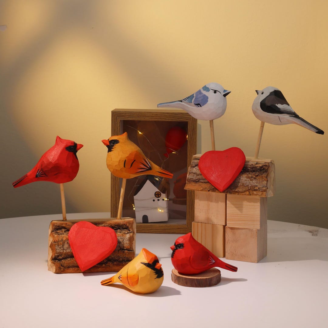 Hand-carved Wooden Cardinal Bird Sculpture - Symbol of Love Valentine's ...