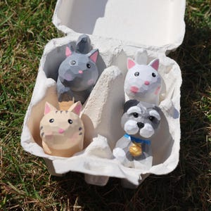 Eco-packaged Handmade Wooden Cat and Dog Figurine,hand-carved Wood Cat ...