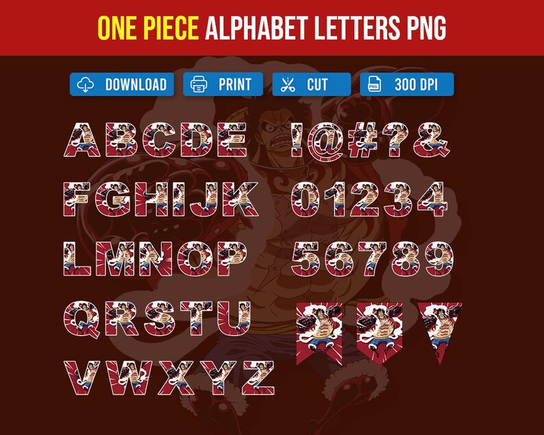One Piece (luffy) Gr4 PNG Fonts - Etsy