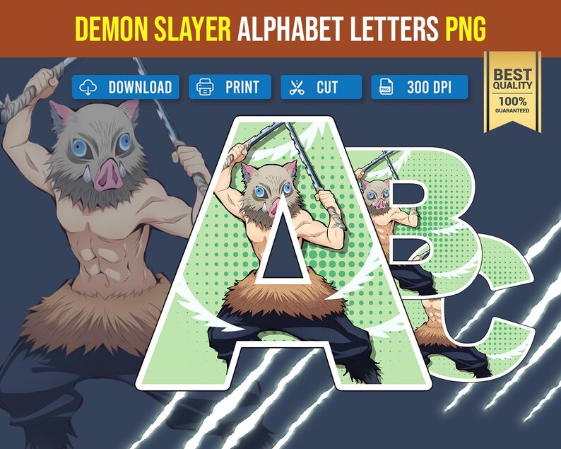 Demon Slayer (inosuke) PNG Fonts - Etsy