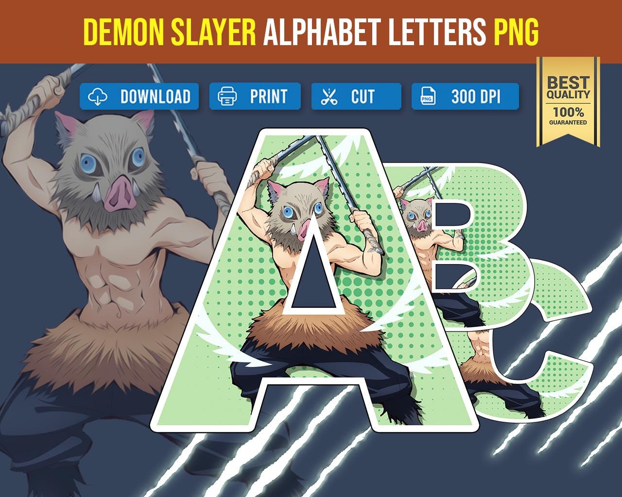 Demon Slayer (inosuke) PNG Fonts - Etsy
