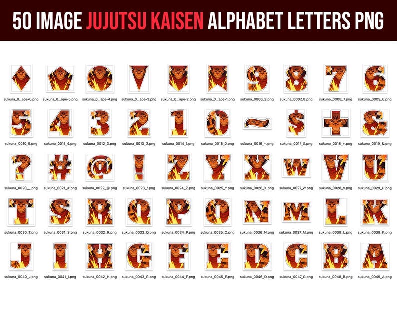50 PNG Fonts (sukuna) Jujutsu Kaisen - Etsy