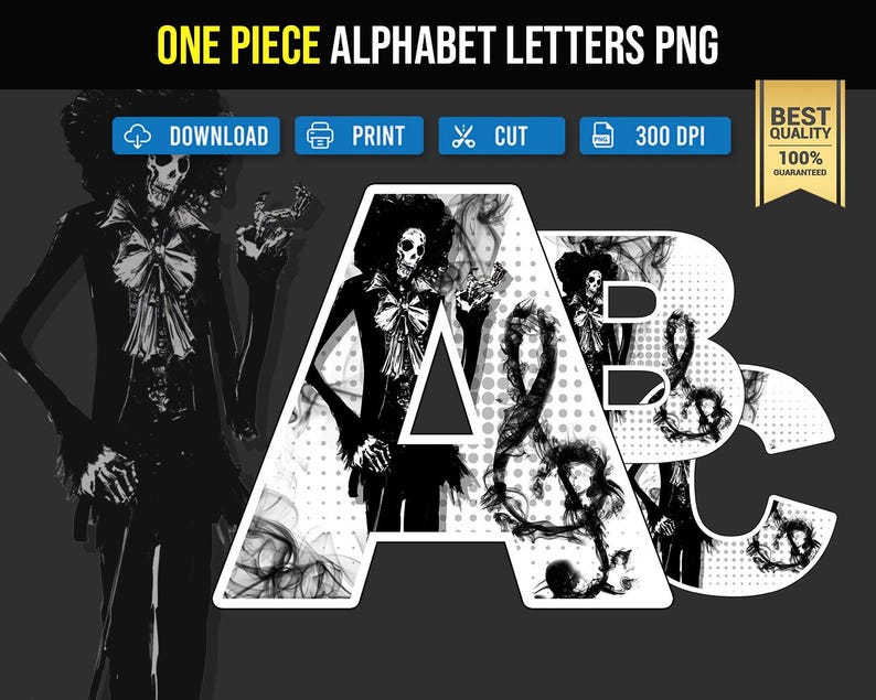 One Piece (brook) PNG Fonts - Etsy