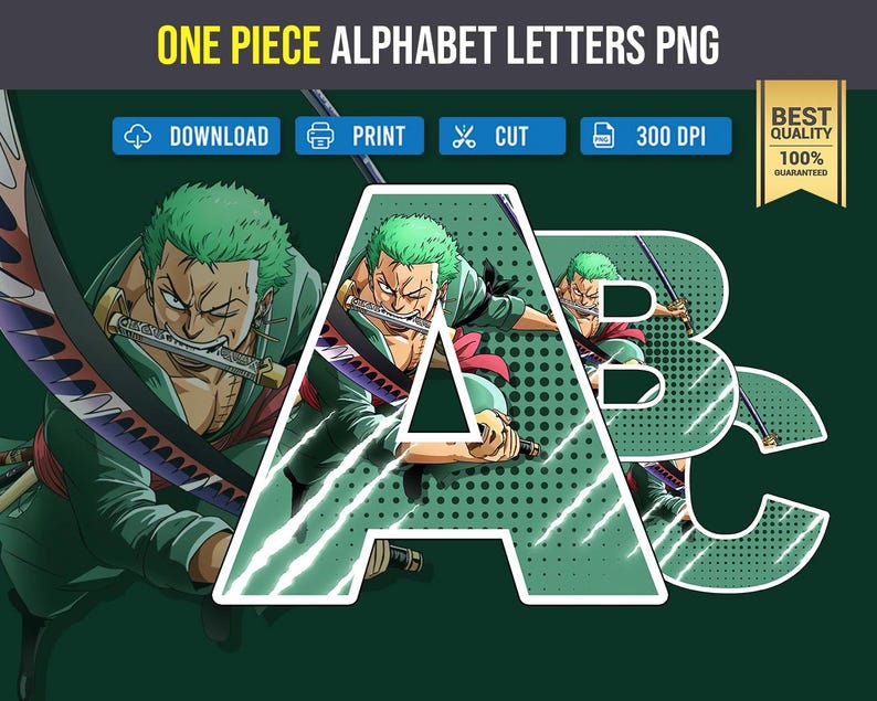 One Piece (zoro) PNG Fonts - Etsy