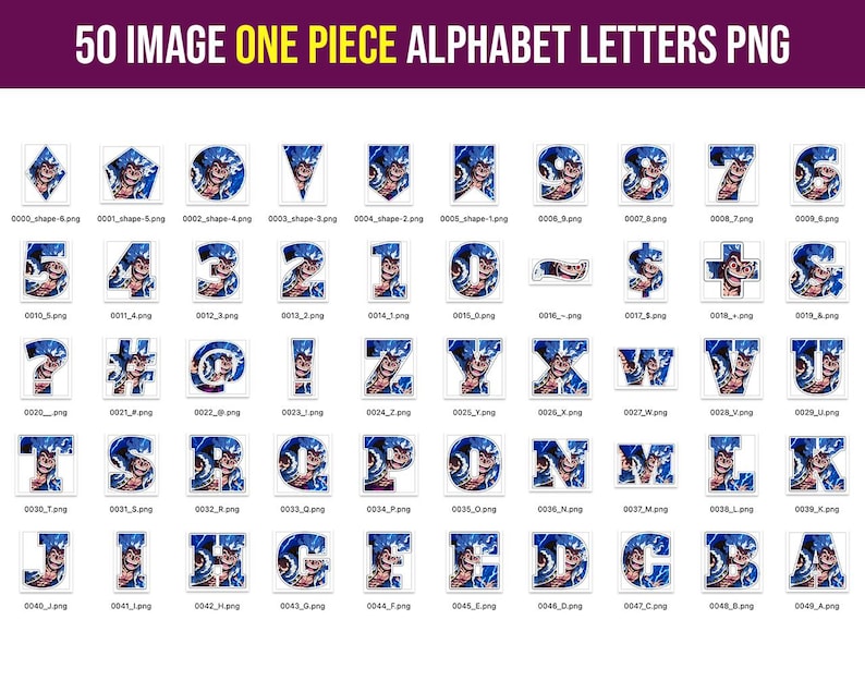 50 PNG Fonts (luffy) Gr5 One Piece - Etsy