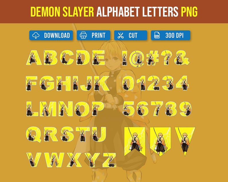 Demon Slayer (zenitsu) PNG Fonts - Etsy