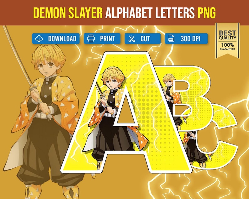 Demon Slayer (zenitsu) PNG Fonts - Etsy