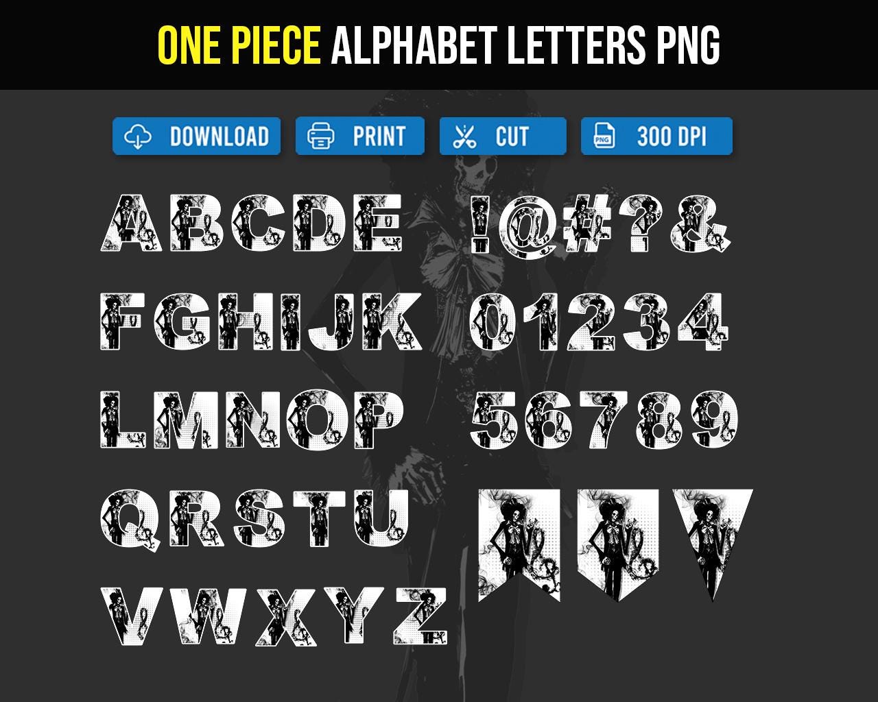 One Piece (brook) PNG Fonts - Etsy