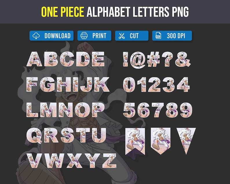 One Piece (luffy) Gr5 PNG Fonts - Etsy