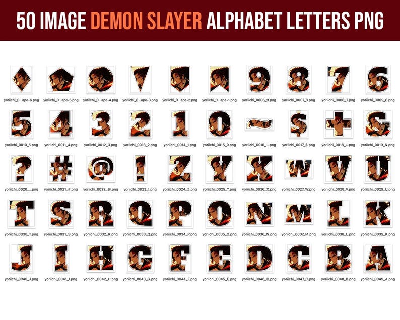 50 PNG Fonts (yoriichi) Demon Slayer - Etsy