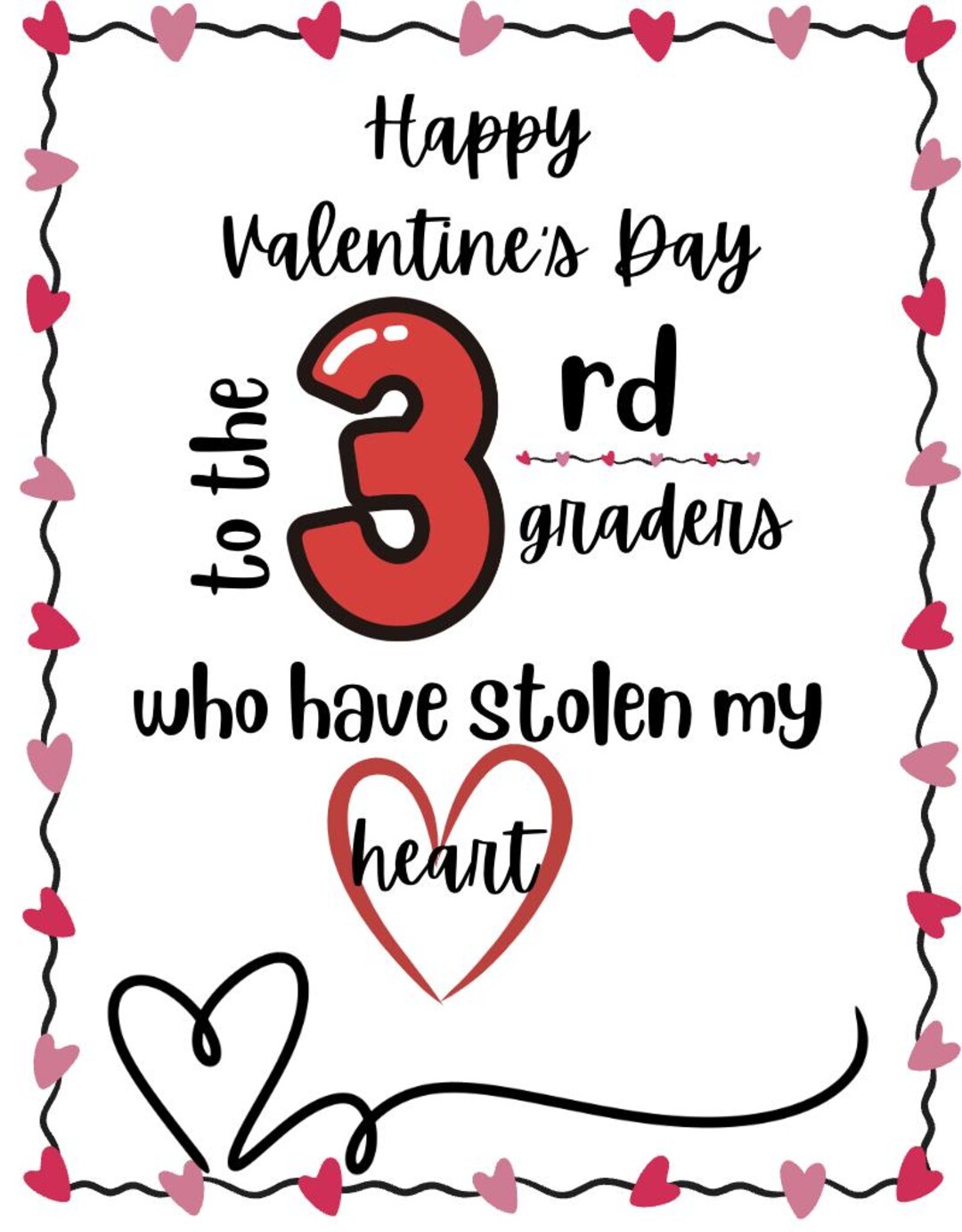 3rd Grade Valentine Cards Printable for Students From Teacher, Third ...