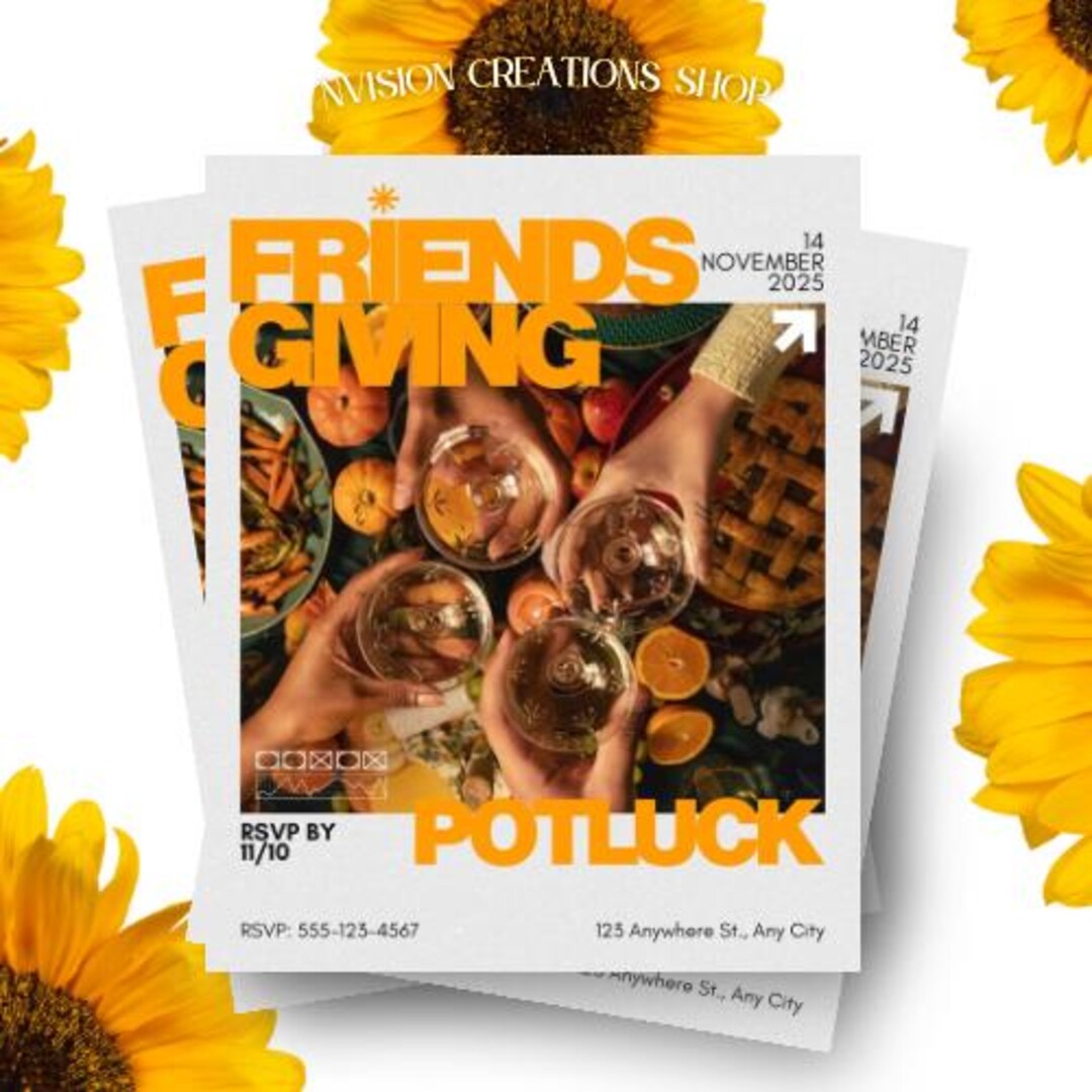 Modern Friendsgiving Potluck Flyer | Editable Canva Template | Autumn ...