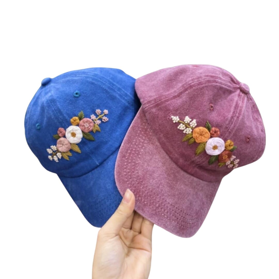 Hand Embroidery Wildflowers Hat, Vintage Embroidered Floral Baseball ...