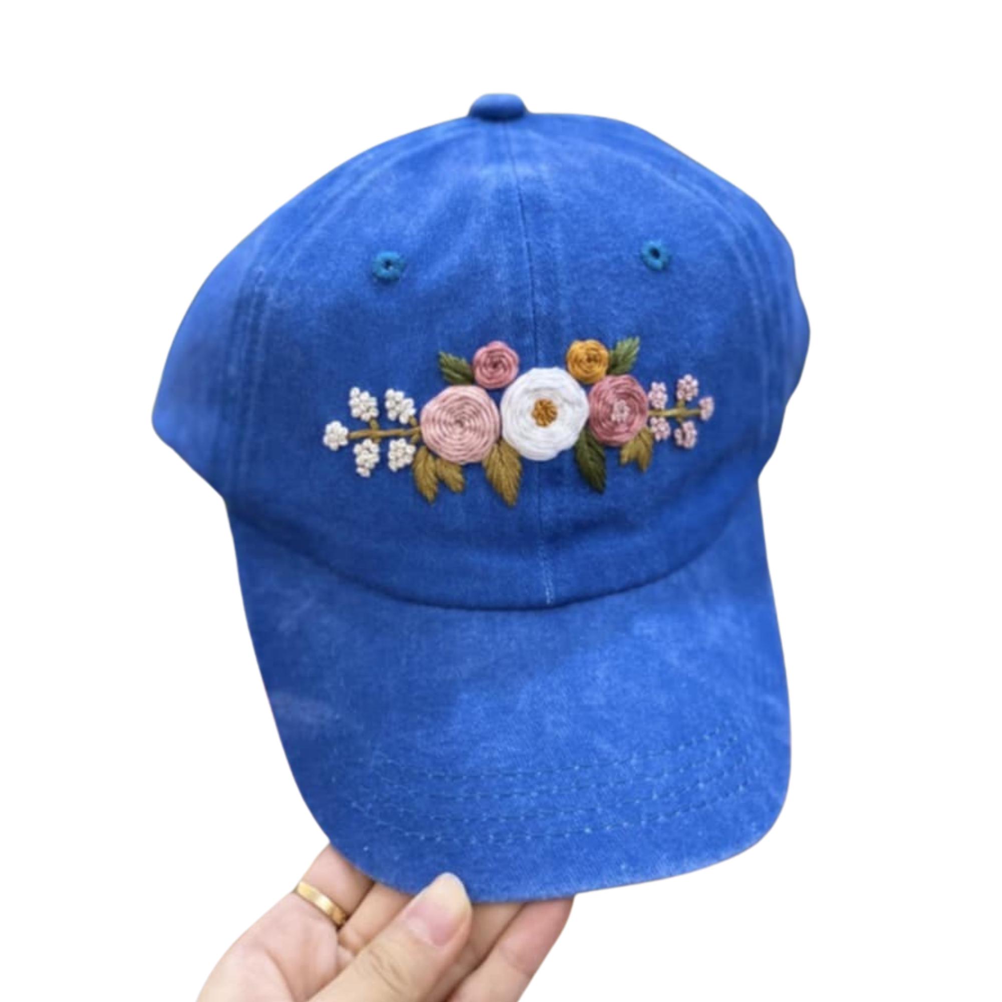 Hand Embroidery Wildflowers Hat, Vintage Embroidered Floral Baseball ...