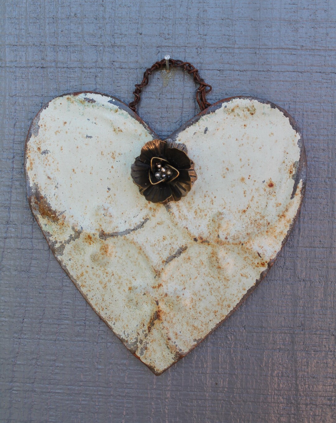 Distressed Hanging Heart Cut From Vintage Ceiling Tin/tile - Etsy
