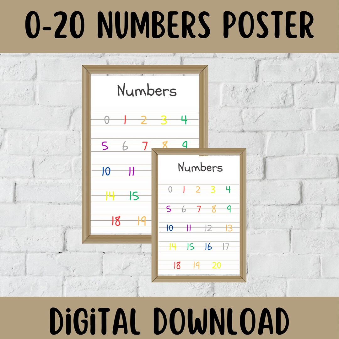 Numbers Printable Poster Rainbow Math Poster Numbers Multicolored ...