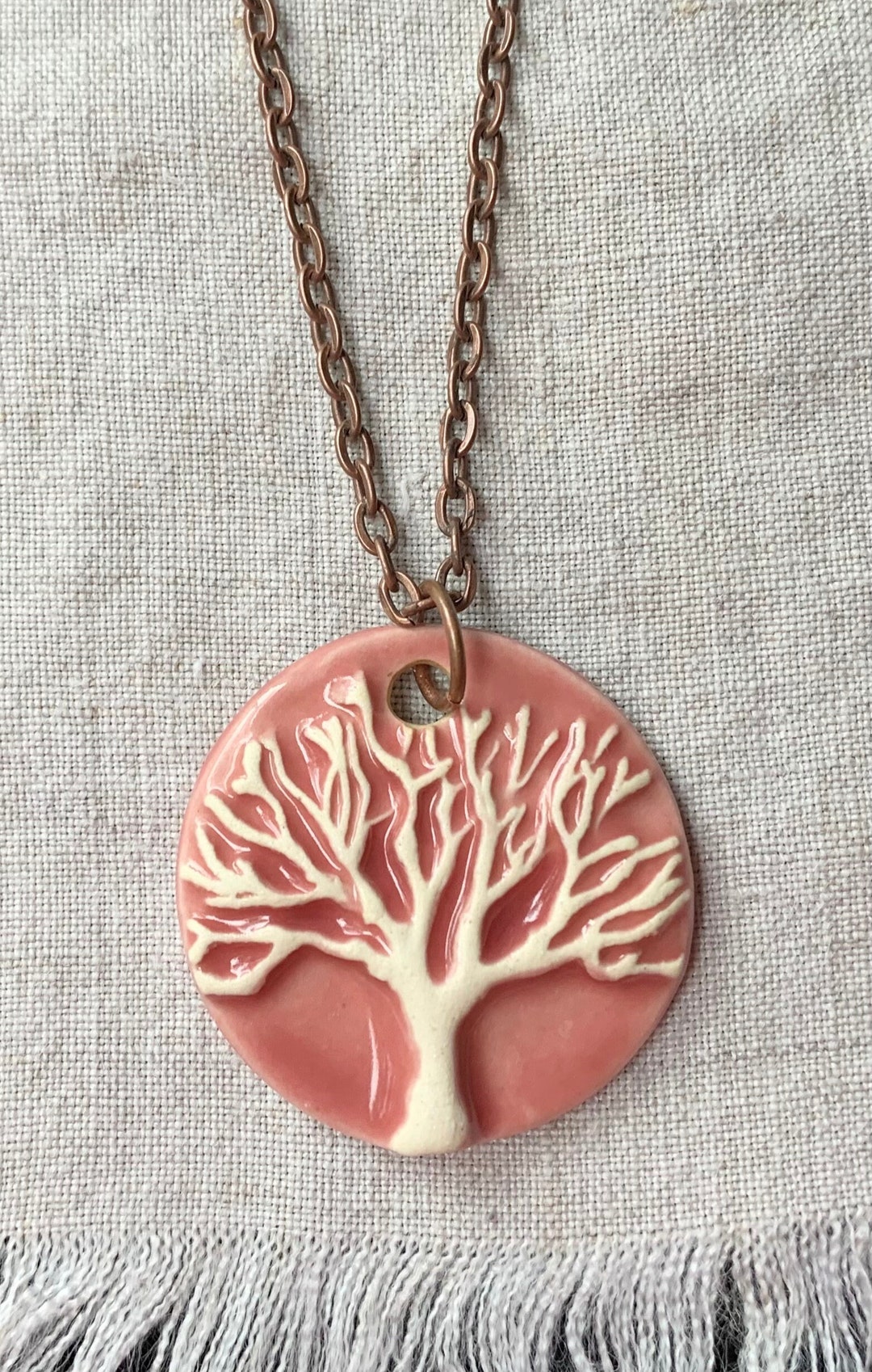 Dusty Rose Tree of Life Necklace-kim Ohara Designs-ceramic Jewelry ...