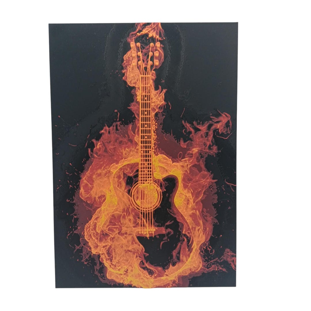 Hueforge 3D Art | Guitar on Fire | Unique Layered Artwork With Shades ...