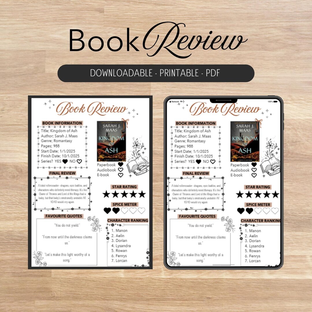 Book Review Printable Template Reading Journal Fillable Customisable A4 ...