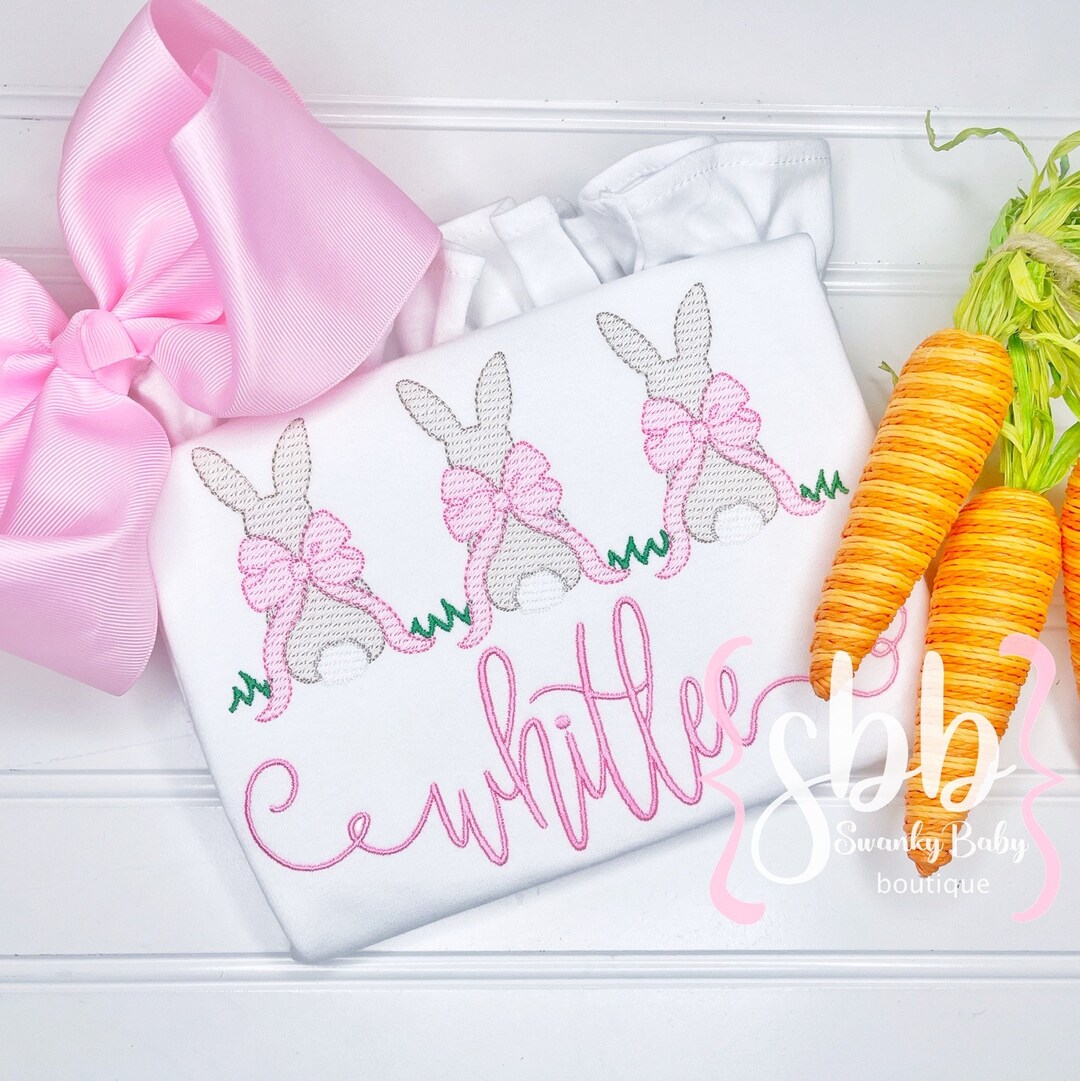 Girls Easter Shirt, Girls Bunny Big Bow Shirt, Embroidered Bunny Shirt ...
