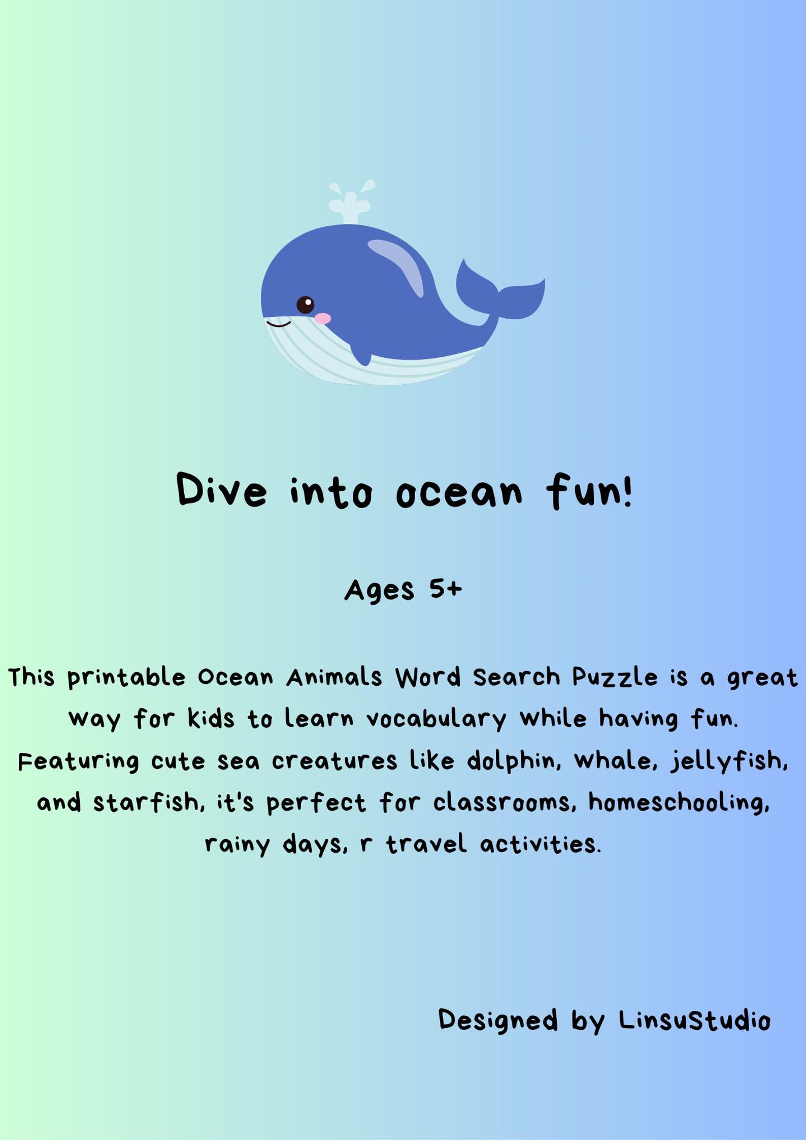 Ocean Animals Word Search Puzzle | Printable Kids Activity | Sea Life ...