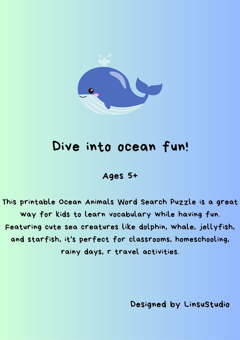 Ocean Animals Word Search Puzzle | Printable Kids Activity | Sea Life ...