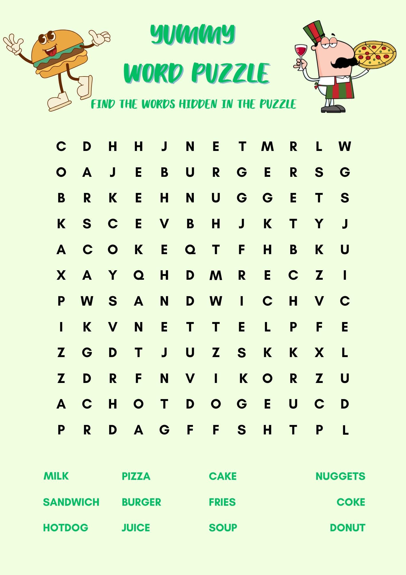 Yummy Food Word Search | Printable Word Puzzle for Kids | Fun Food ...