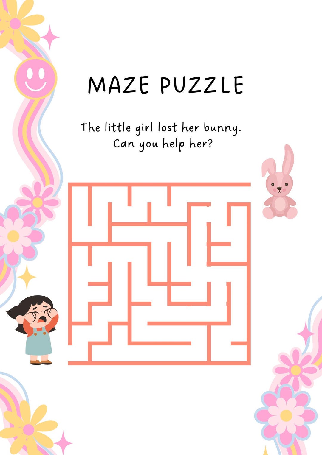 Lost Bunny Maze Puzzle | Printable Maze Game for Kids | Bunny Themed ...