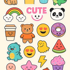 Kawaii Sticker Bundle – 3 Printable Cute Sticker Sheets – Fun Animals ...