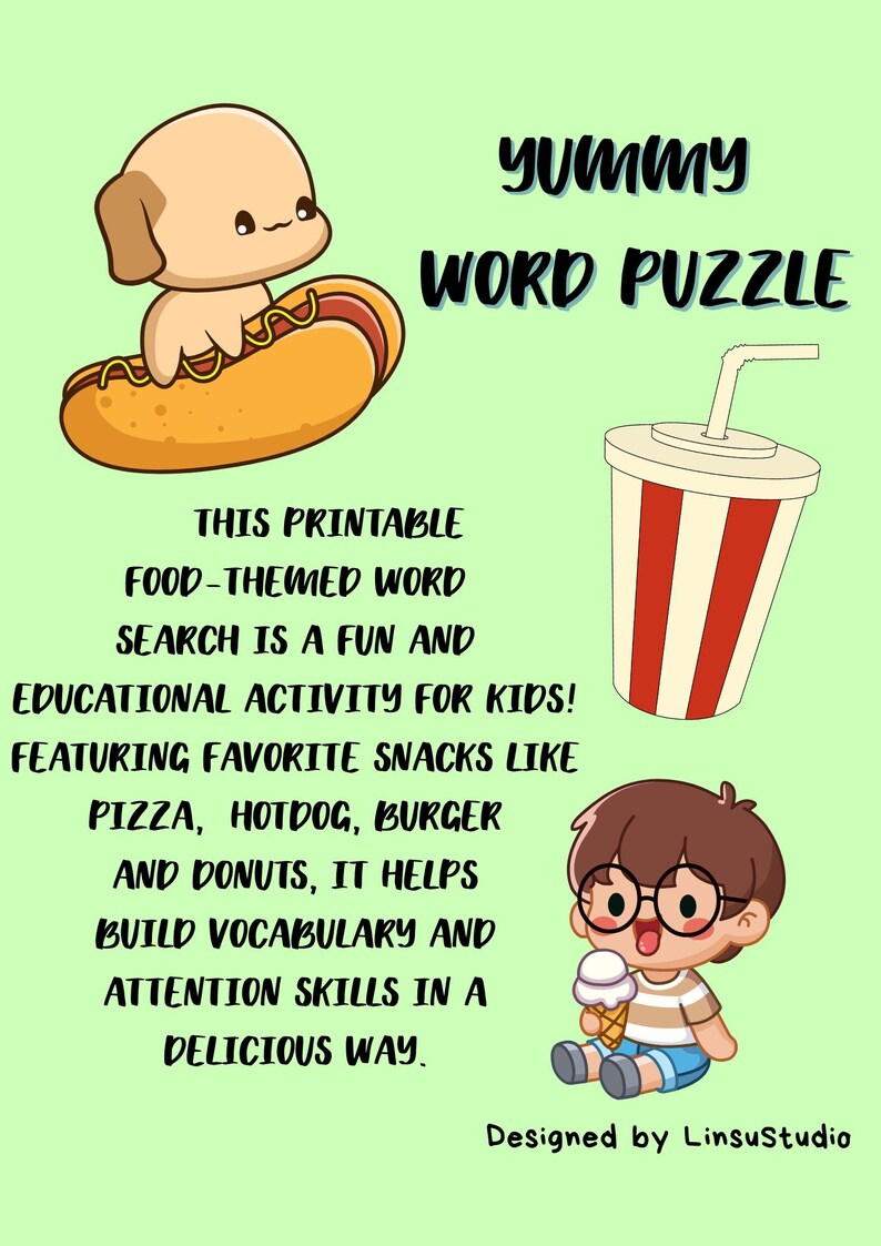 Yummy Food Word Search | Printable Word Puzzle for Kids | Fun Food ...