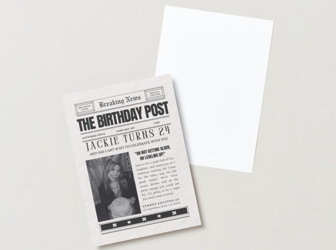 Newspaper Themed Birthday Invitation the Birthday Post - Etsy
