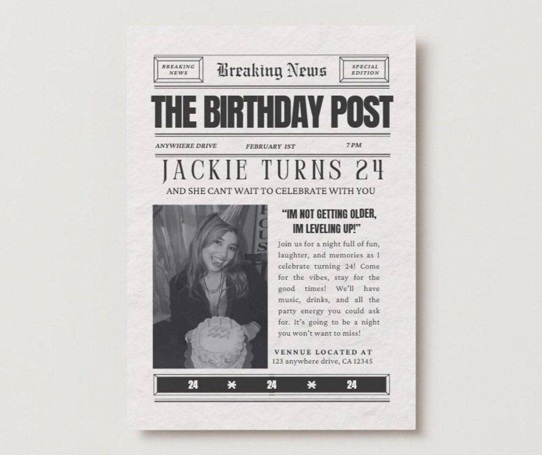 Newspaper Themed Birthday Invitation the Birthday Post - Etsy