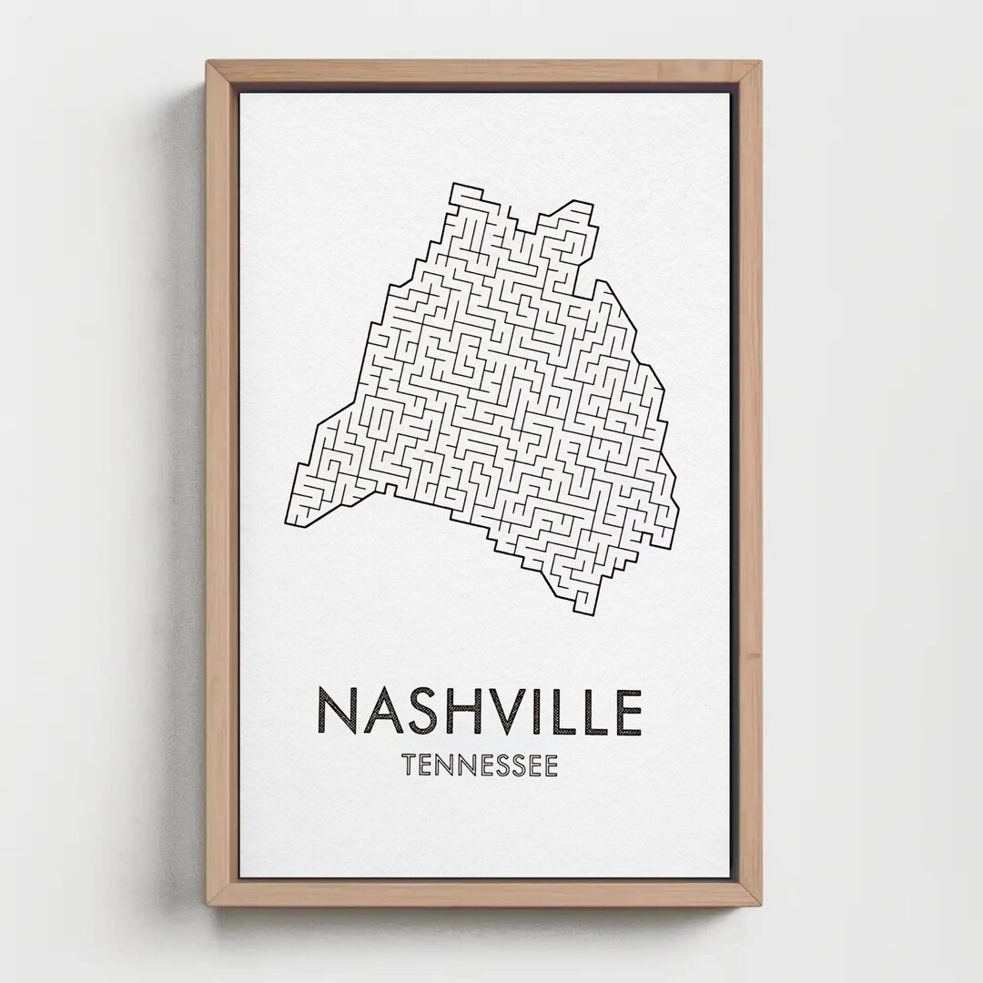 Nashville Tennessee Maze Art Print Modern Minimalist Wall Decor Plotted ...