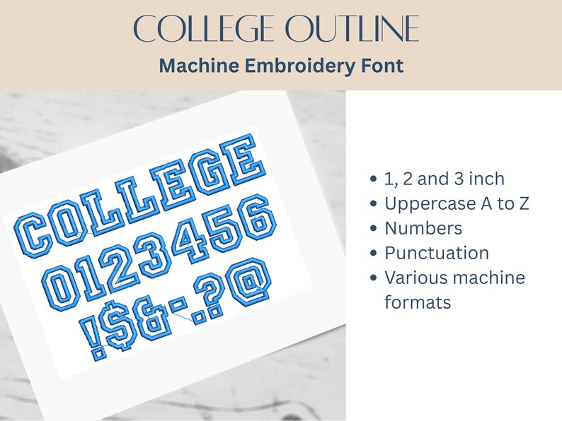 Machine Embroidery Satin Font Alphabet - College Outline - 3 Sizes - 8 ...