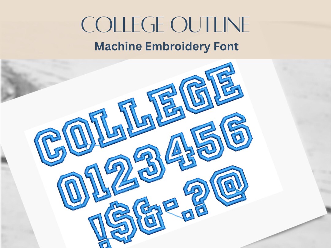 Machine Embroidery Satin Font Alphabet - College Outline - 3 Sizes - 8 ...