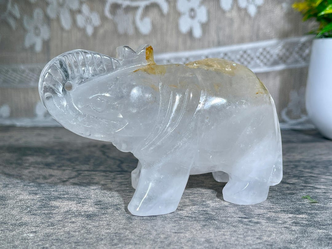 4.5'' Hand Carved Clear Quartz Elephants, Crystal Elephants, Crystal ...