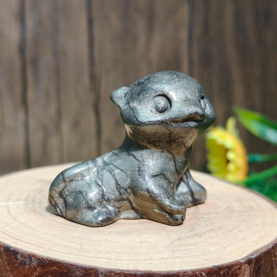 Pyrite Sea Otters, Hand Carved Crystal Sea Otter Carvings, Energy ...