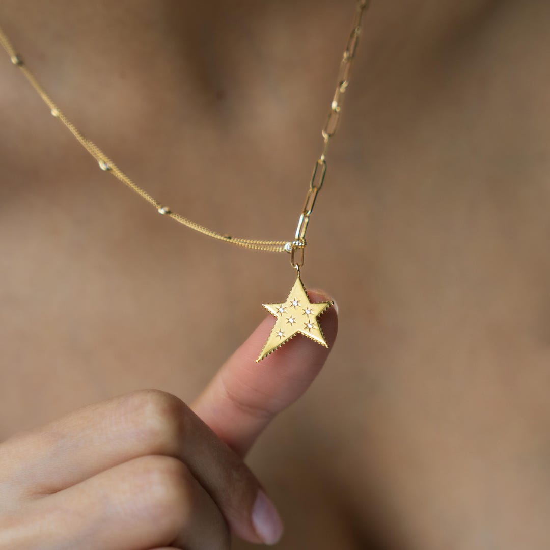 Gold Star Necklace, Asymmetrical Star Pendant, Dainty Celestial Jewelry ...